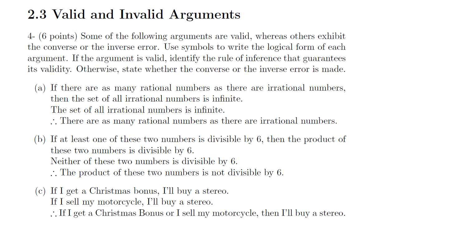 Solved 2.3 Valid and Invalid Arguments 4- (6 points) Some of | Chegg.com