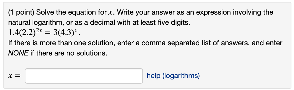 Solved (1 point) Solve the equation for x. Write your answer | Chegg.com