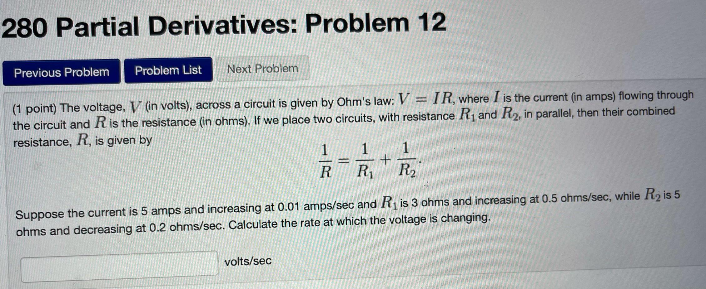 Solved 280 Partial Derivatives: Problem 12 Previous Problem | Chegg.com