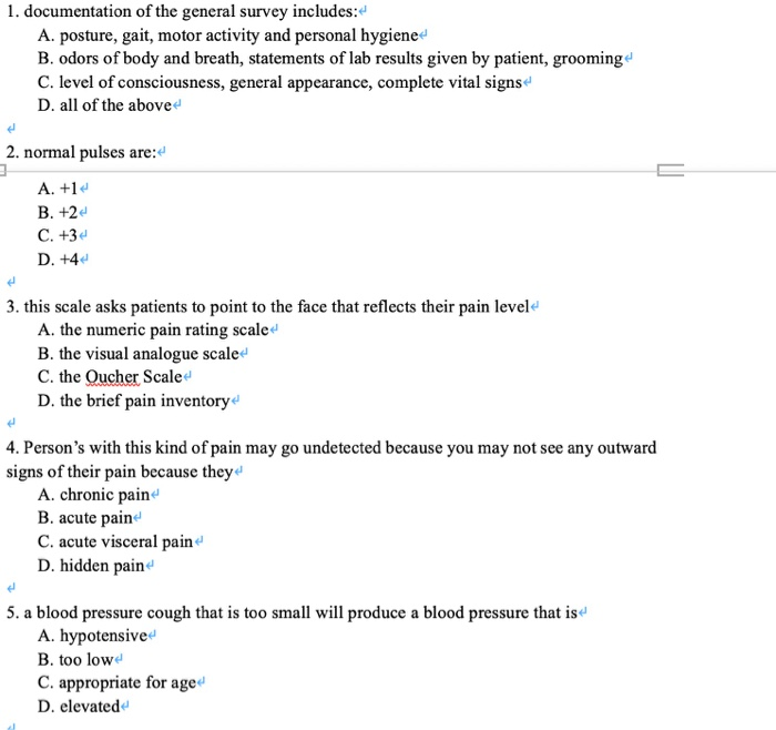 Solved 1. documentation of the general survey includes:" A. | Chegg.com