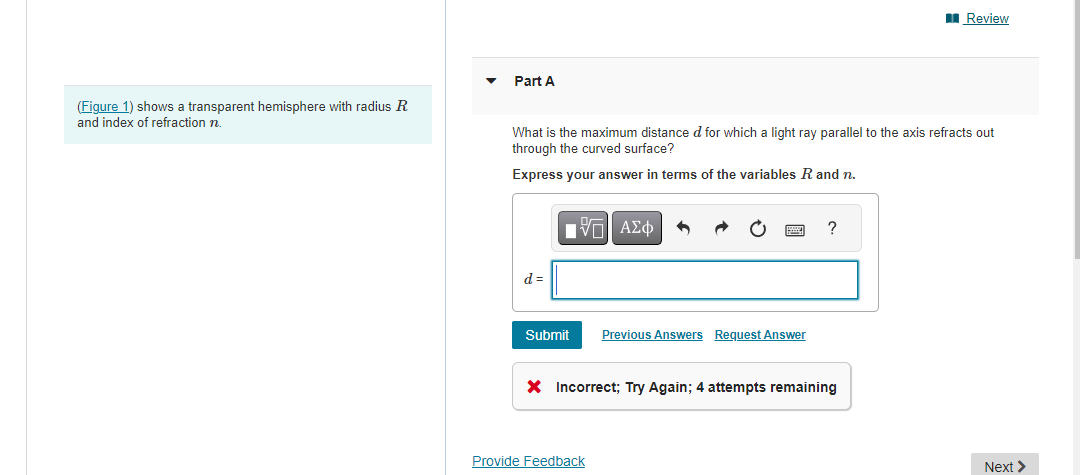 (Figure 1) shows a transparent hemisphere with radius | Chegg.com