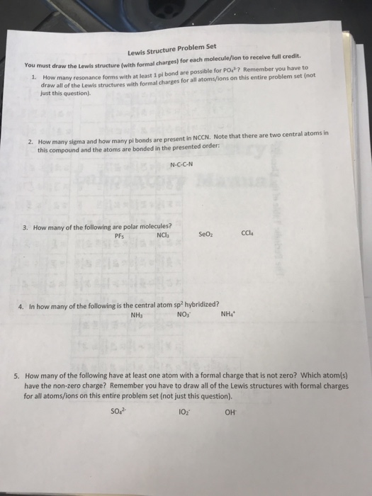 Solved Lewis Structure Problem Set You must draw the Lewis | Chegg.com