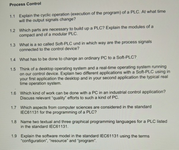 Solved Process Control 1.1 Explain the cyclic operation | Chegg.com
