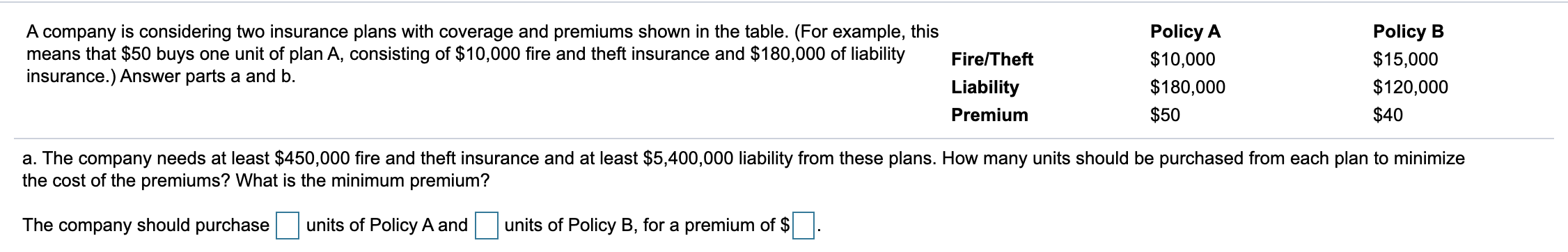 Solved A company is considering two insurance plans with | Chegg.com