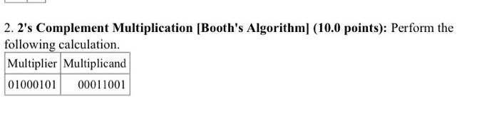 Solved 2. 2's Complement Multiplication [Booth's Algorithml | Chegg.com