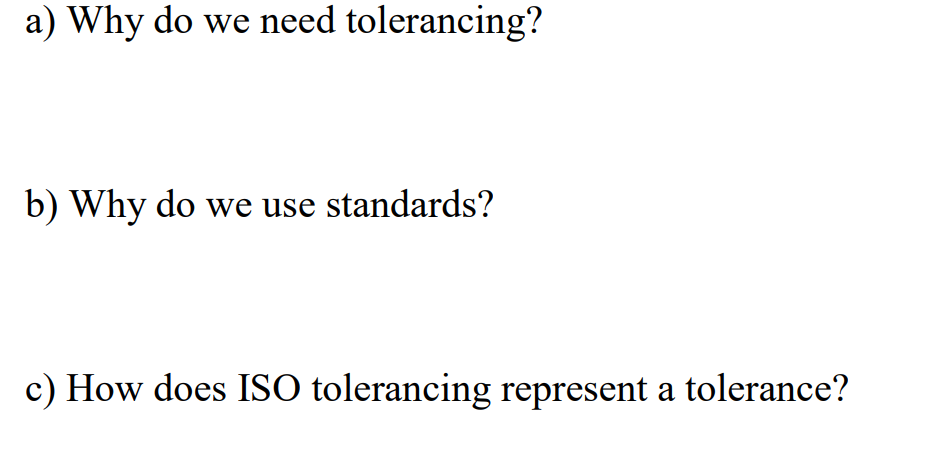 Solved a) Why do we need tolerancing? b) Why do we use | Chegg.com