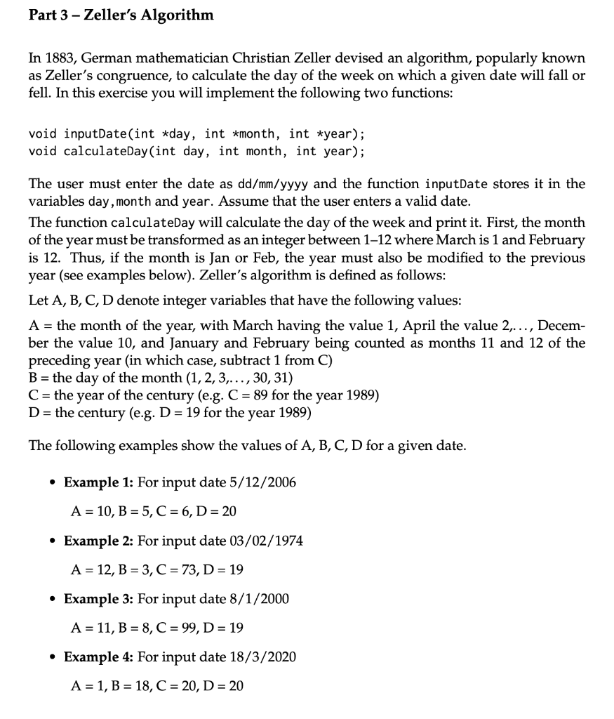 Solved Part 3 - Zeller's Algorithm In 1883, German | Chegg.com