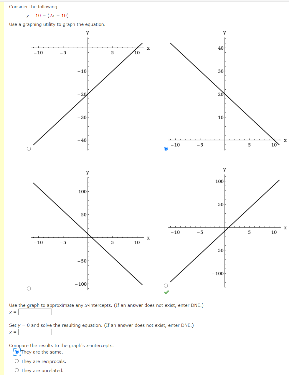 Solved Consider the following. y = 10 - (2x - 10) Use a | Chegg.com