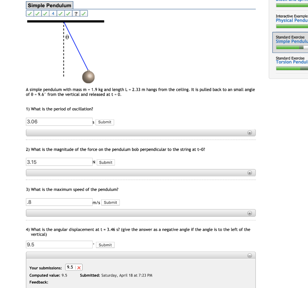 Solved Simple Pendulum v|v4|||?| Interactive Example | Chegg.com
