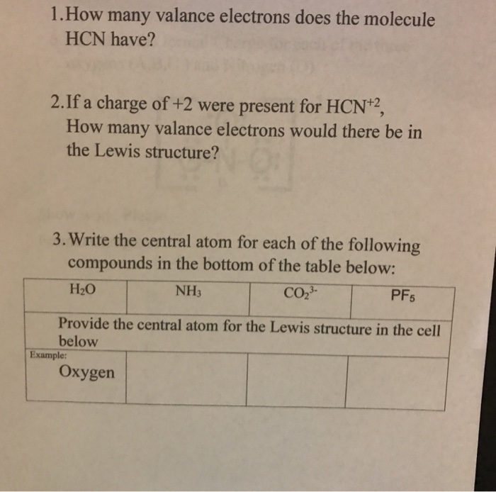 Solved 1.How many valance electrons does the molecule HCN | Chegg.com