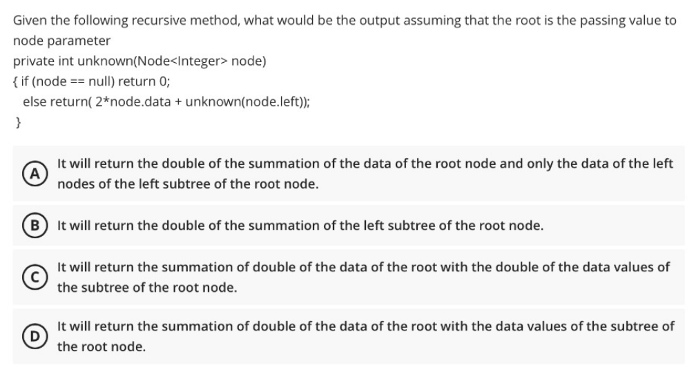 Solved Given the following recursive method, what would be | Chegg.com