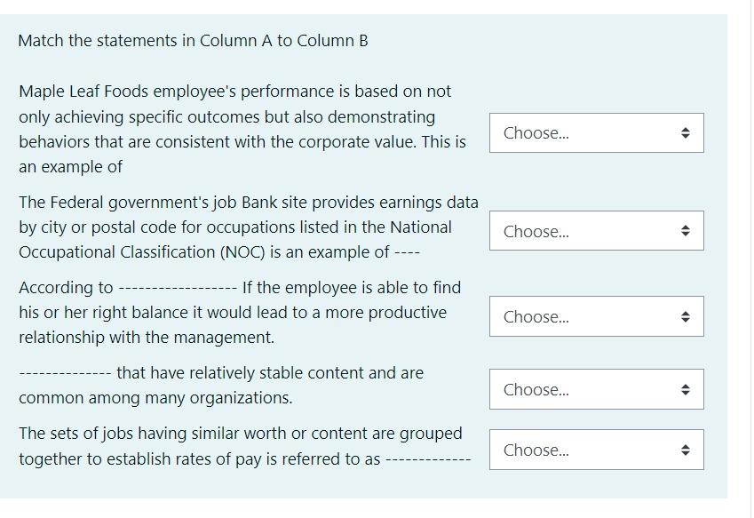 Match the statements in Column A to Column B Maple | Chegg.com