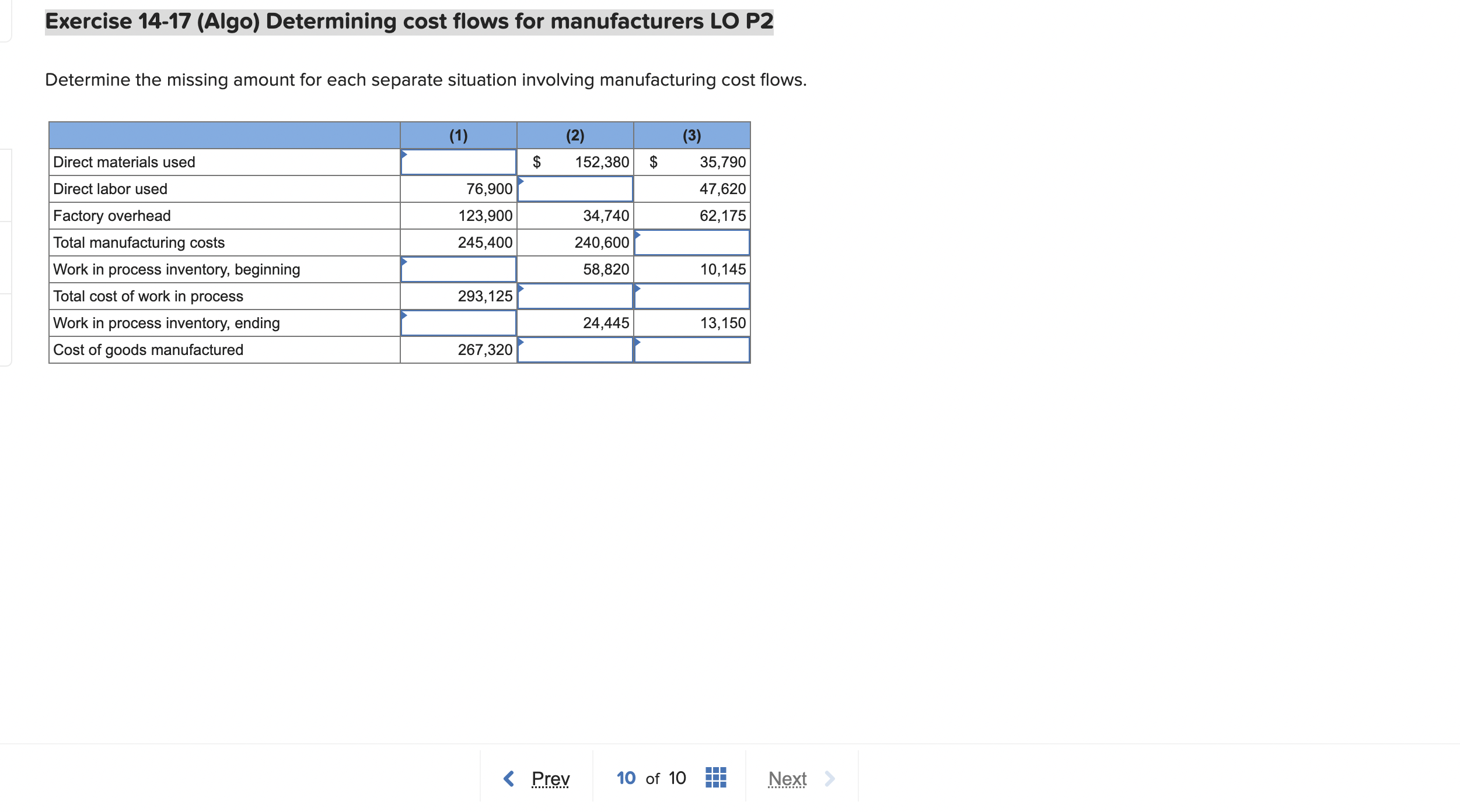 Solved Exercise 14-17 (Algo) Determining cost flows for | Chegg.com