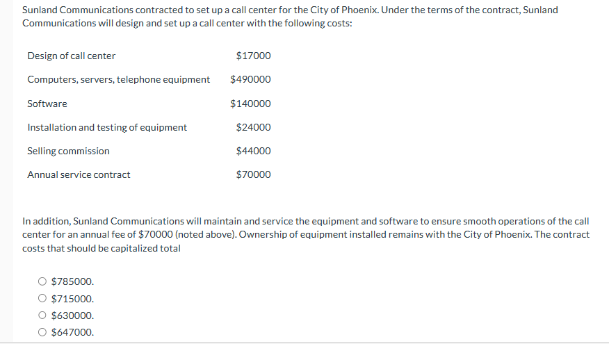 Solved Sunland Communications contracted to set up a call | Chegg.com