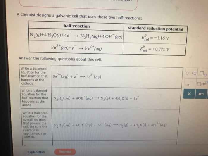 Solved galvanic cell is powered by the following redox | Chegg.com