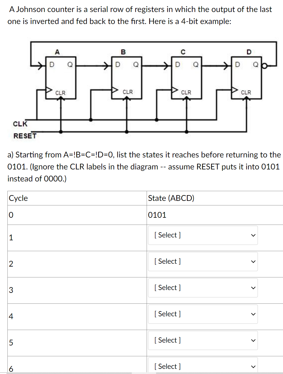 A Johnson counter is a serial row of registers in | Chegg.com