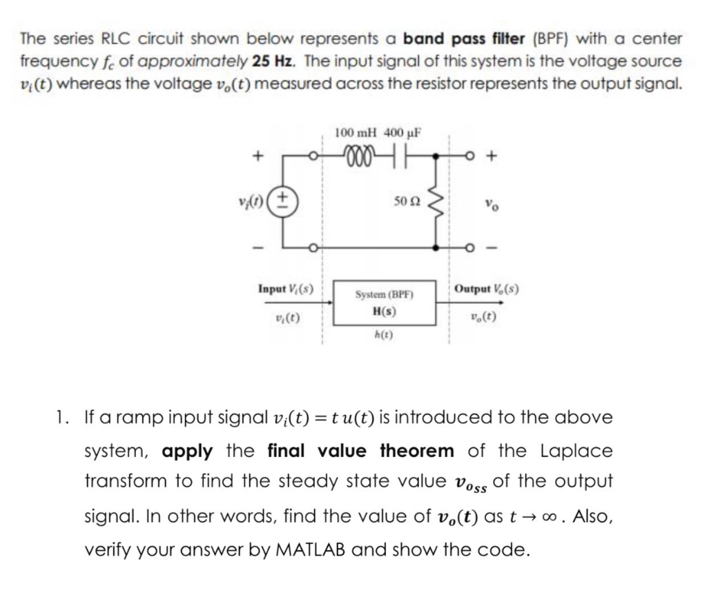 Solved The series RLC circuit shown below represents a band | Chegg.com