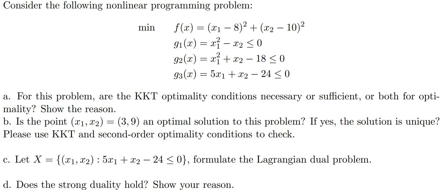 Consider the following nonlinear programming problem: | Chegg.com