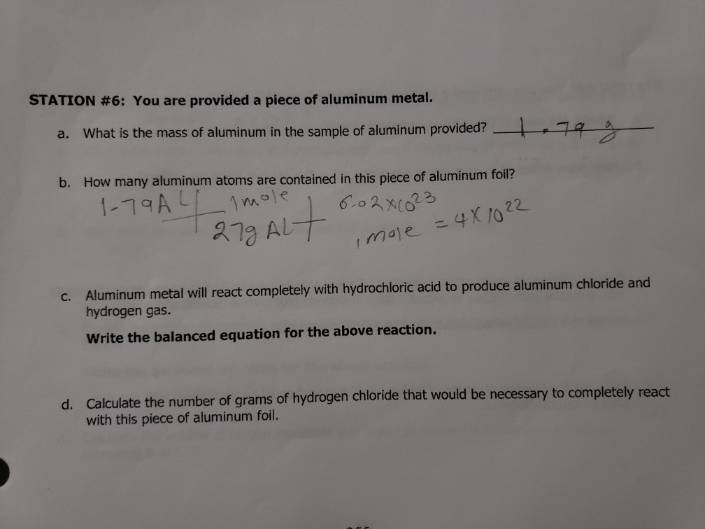 Solved STATION #6: You are provided a piece of aluminum | Chegg.com