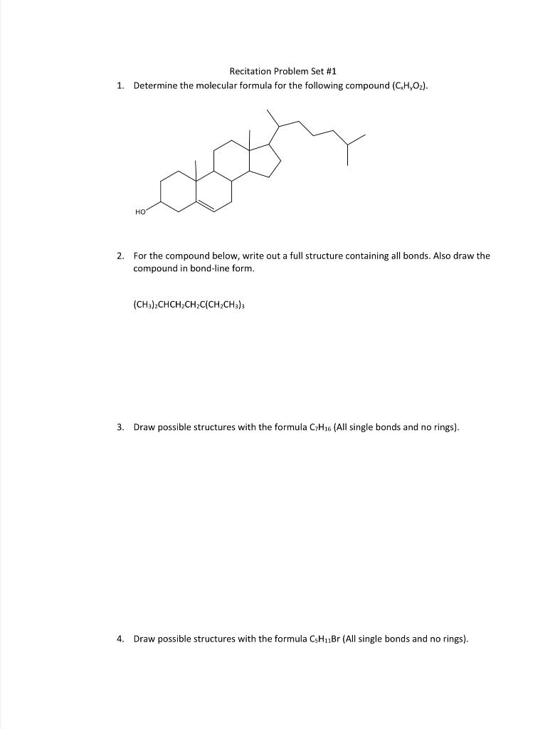 Solved Recitation Problem Set #1 1. Determine the molecular | Chegg.com