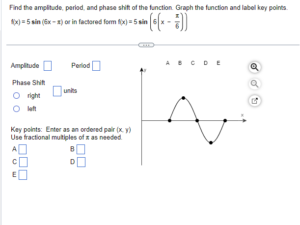 Solved Find the amplitude, period, and phase shift of the | Chegg.com