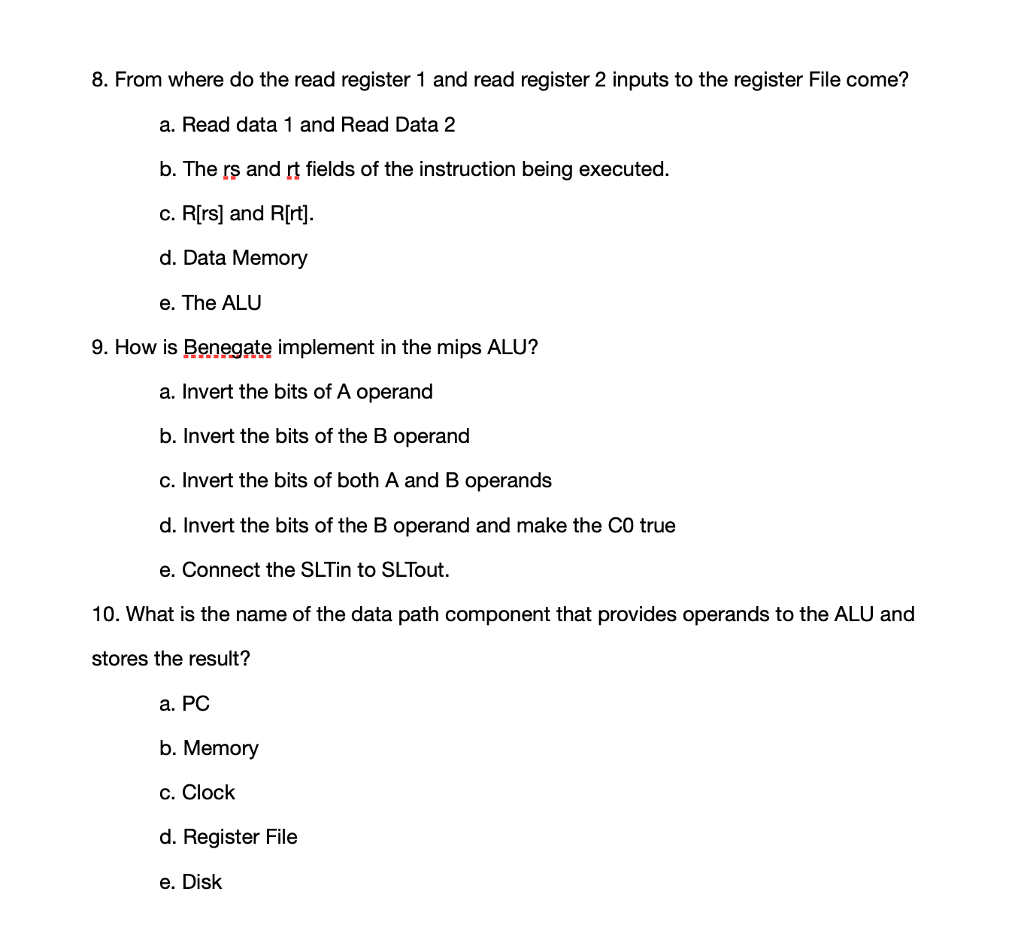 Solved 8. From where do the read register 1 and read | Chegg.com