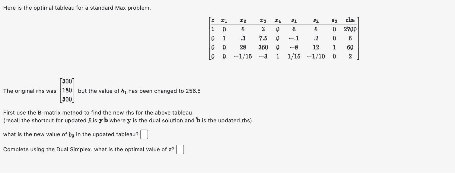 Solved Here is the optimal tableau for a standard Max | Chegg.com