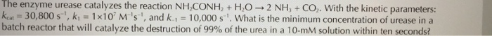 Solved The enzyme urease catalyzes the reaction NH,CONH, + | Chegg.com