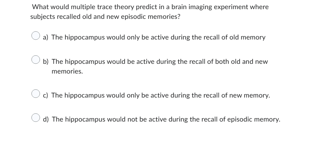 Solved What would multiple trace theory predict in a brain | Chegg.com