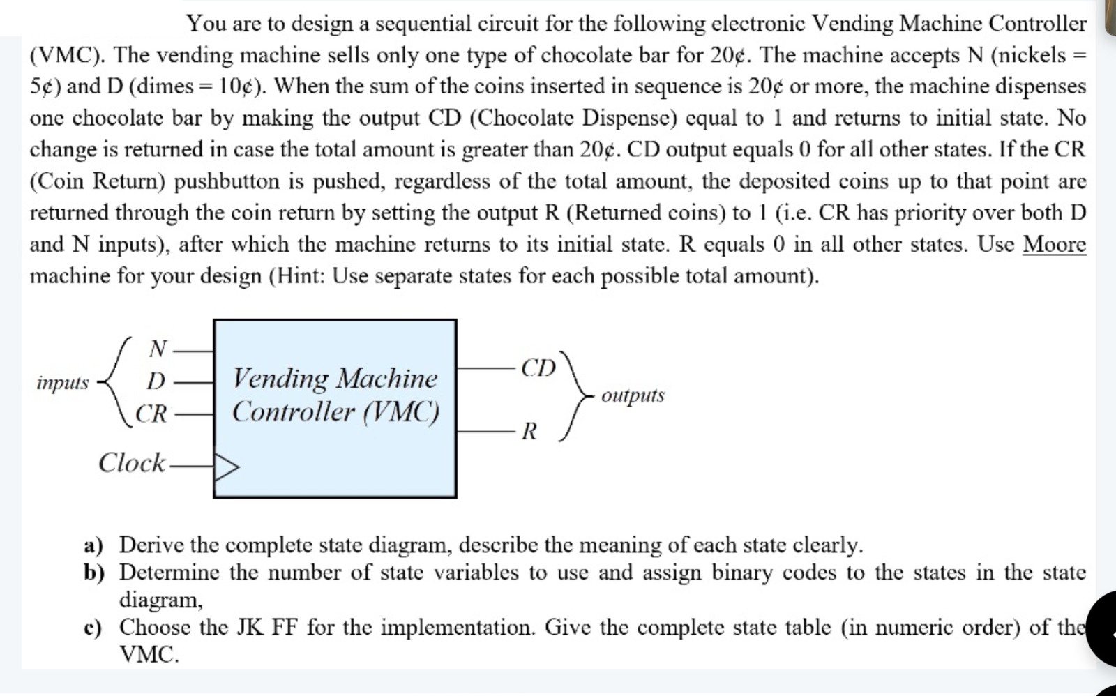 Solved You are to design a sequential circuit for the | Chegg.com