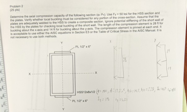 Solved Problem 2 (25 pts) Determine the axial compression | Chegg.com