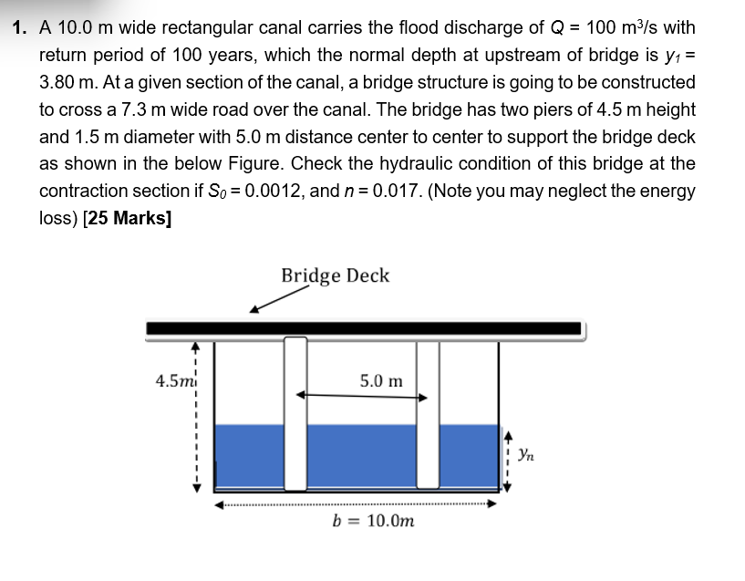 Solved 1. A 10.0 m wide rectangular canal carries the flood | Chegg.com