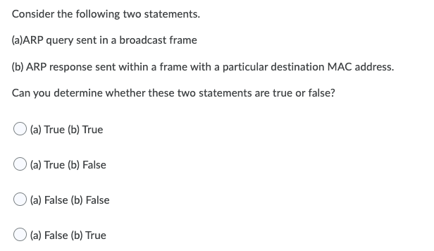 Solved Consider the following two statements. (a)ARP query | Chegg.com