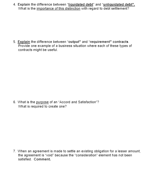 Solved 4. Explain the difference between "liquidated debt" | Chegg.com