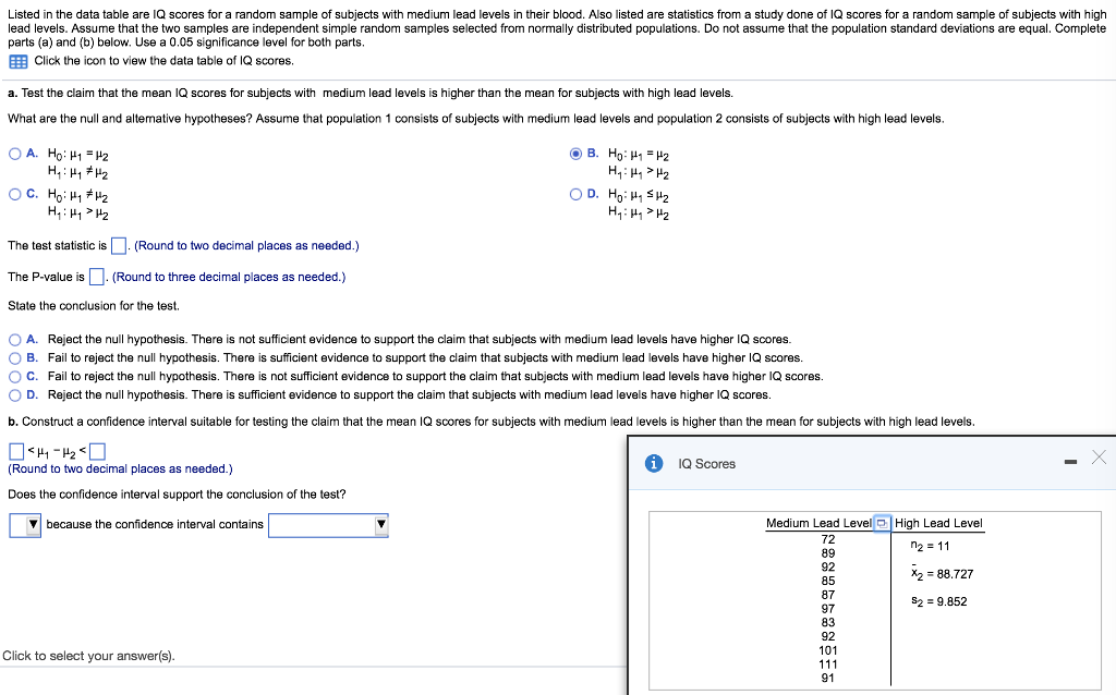 Solved Listed in the data table are lQ scores for a random | Chegg.com