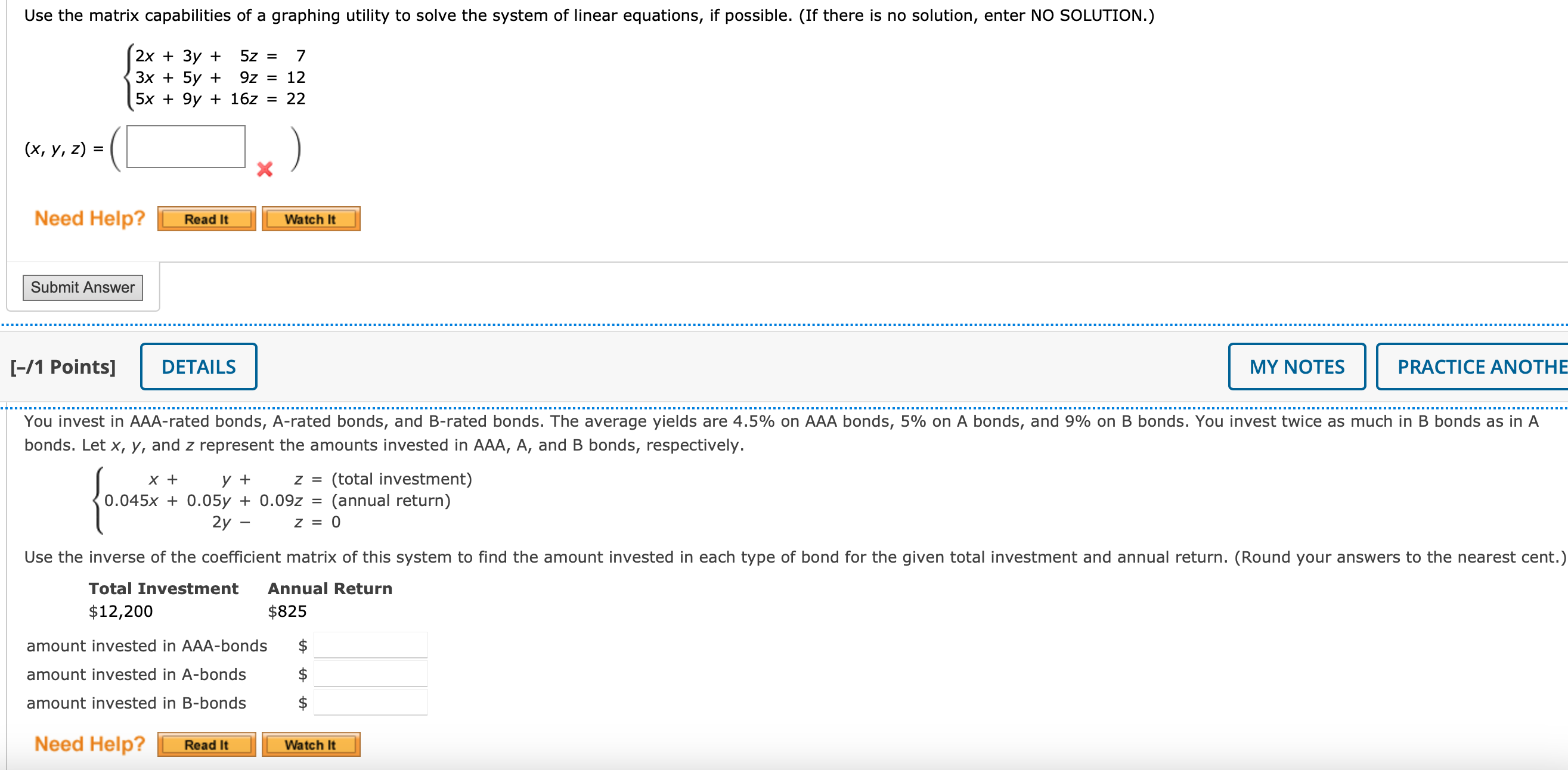 Solved ⎩⎨⎧2x+3y+5z=3x+5y+9z=5x+9y+16z=22712(x,y,z)=(x) [−/1 | Chegg.com