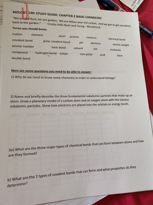 Solved BIOLCG) 130: STUDY GUIDE: CHAPTER 2 BASIC CHEMISTRY | Chegg.com