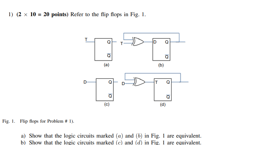 Solved 1) (2×10=20 points) Refer to the flip flops in Fig. 1 | Chegg.com