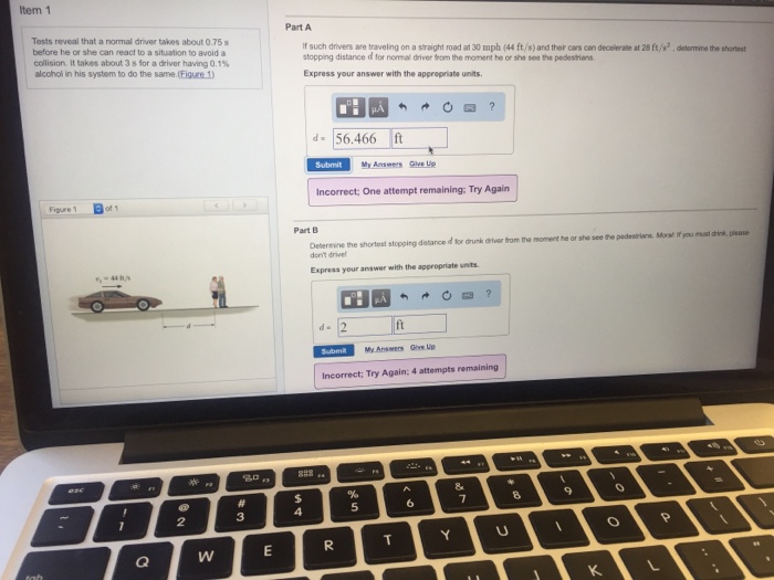 Solved Item 1 Part A Tests reveal that a normal driver takes | Chegg.com