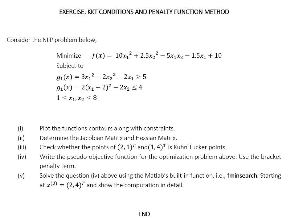 Solved EXERCISE: KKT CONDITIONS AND PENALTY FUNCTION METHOD | Chegg.com