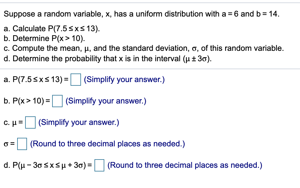 Solved Suppose a random variable, x, has a uniform | Chegg.com