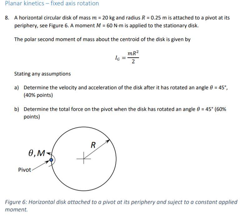 Solved Planar kinetics - fixed axis rotation 8. A horizontal | Chegg.com