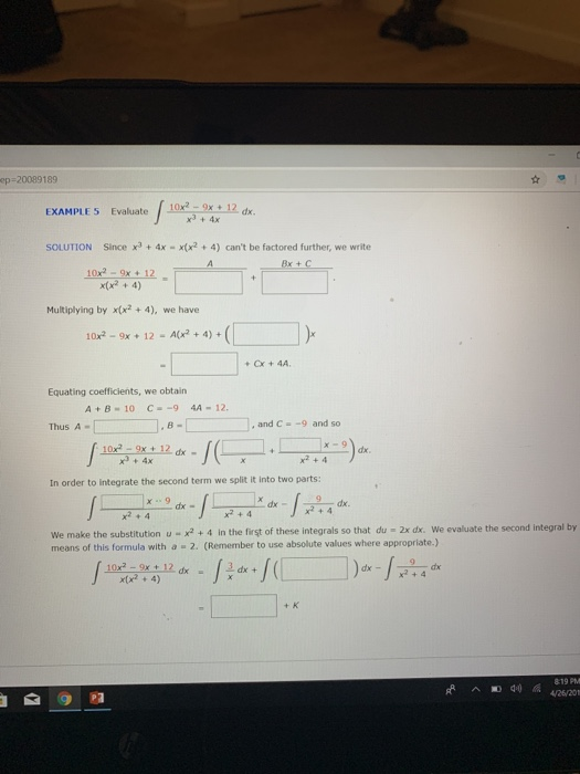 Solved ep-20089189 10x2-9x 12 dx. EXAMPLE 5 Evaluate10xx 12 | Chegg.com