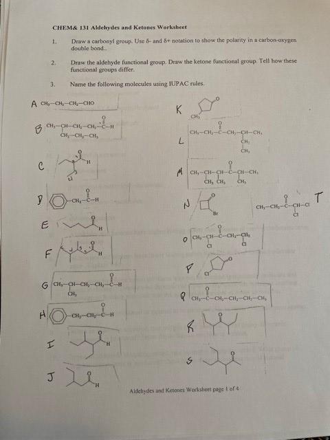 Solved CHEM& 131 Aldehydes and Ketones Worksheet Draw a | Chegg.com