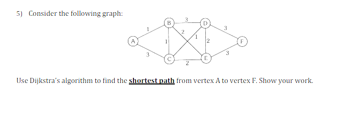 Solved 5) Consider the following graph: 3 D 3 2 A 2 3 2 Use | Chegg.com