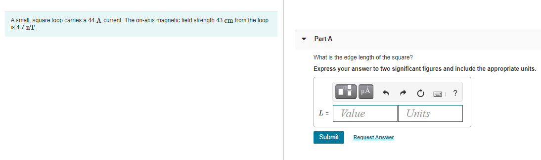 Solved A small, square loop carries a 44 A current. The | Chegg.com