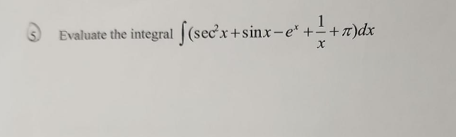 Solved ∫(sec2x+sinx−ex+x1+π)dx | Chegg.com
