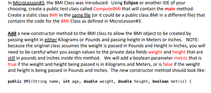 Solved public class BMI { private String name; private int | Chegg.com