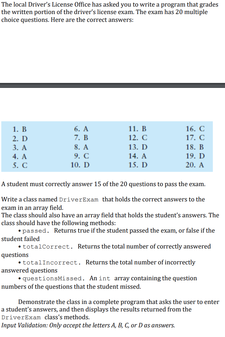 Solved The local Driver's License Office has asked you to | Chegg.com