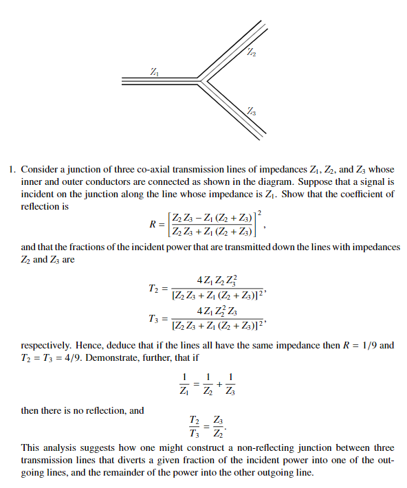 1. Consider a junction of three co-axial transmission | Chegg.com
